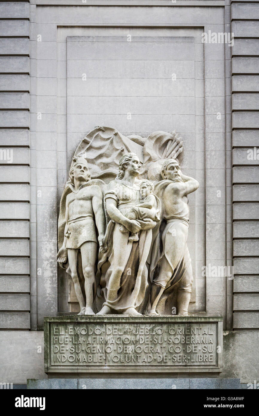 A sculpture and building facade in downtown Montevideo, Uruguay, South ...