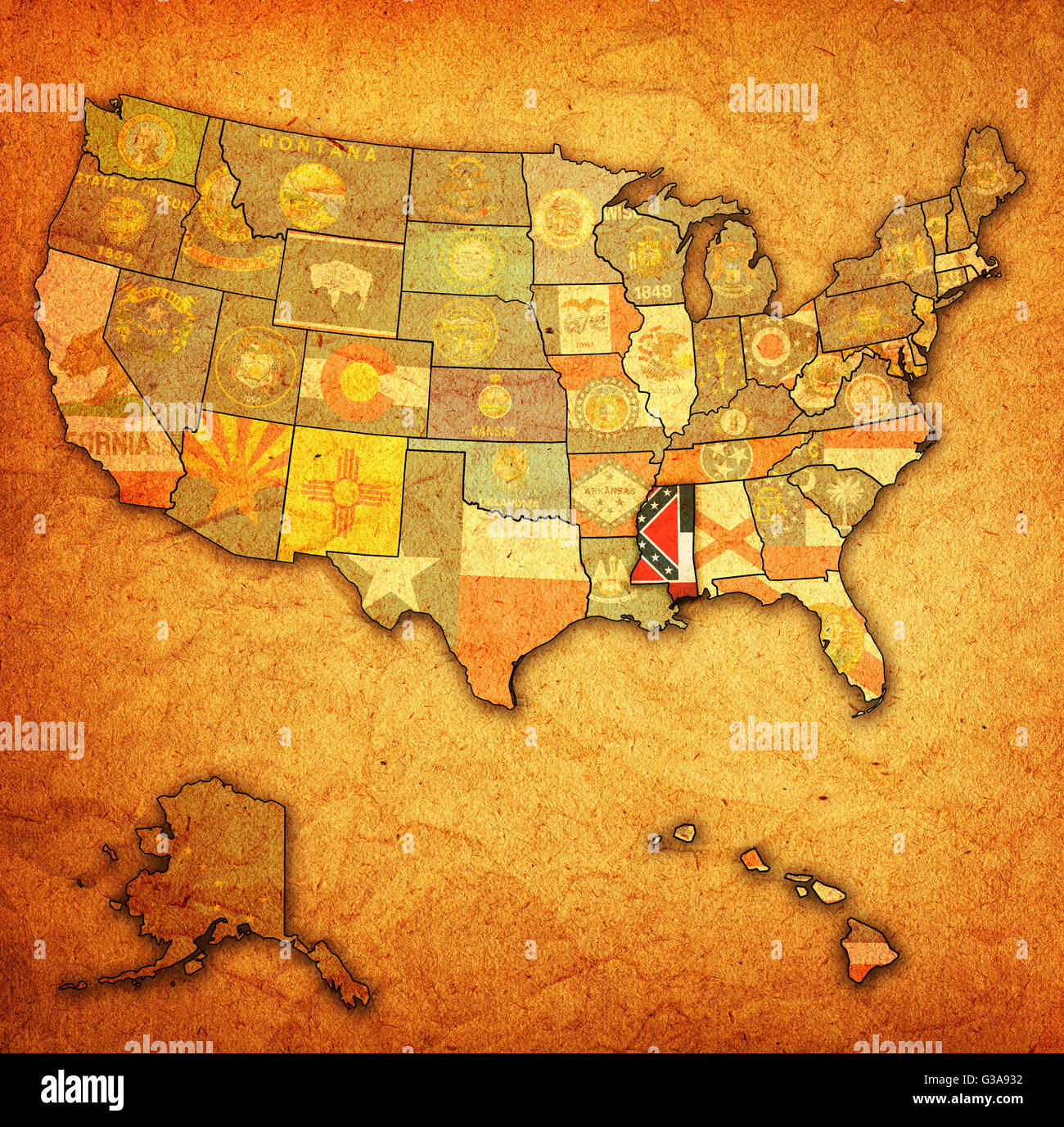 Vintage map of mississippi hi-res stock photography and images - Alamy