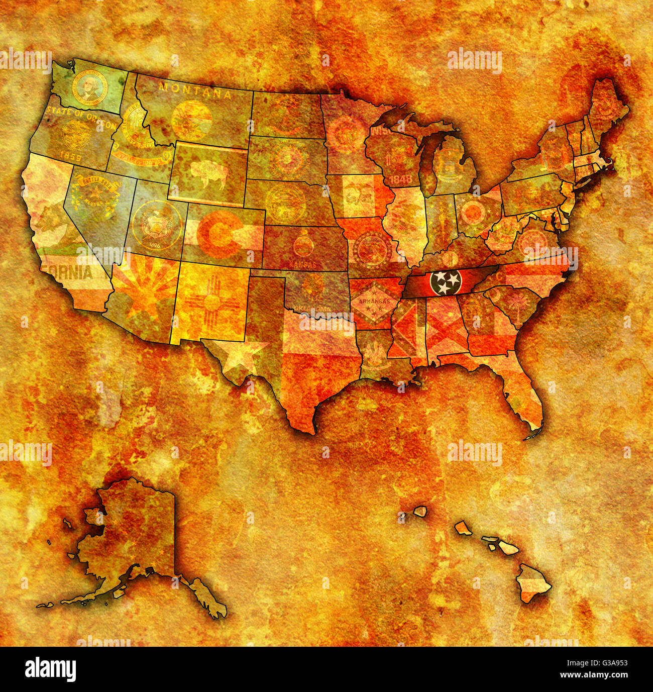 tennessee on old vintage map of usa with state borders Stock Photo - Alamy