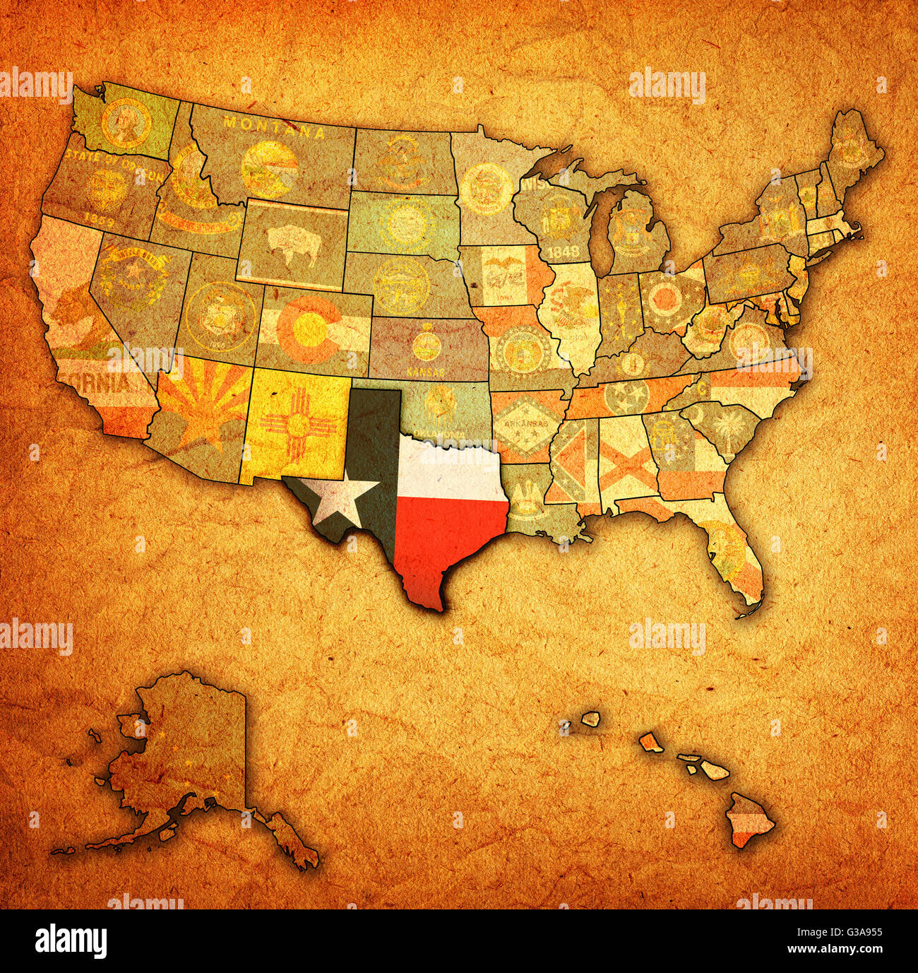 texas on old vintage map of usa with state borders Stock Photo - Alamy