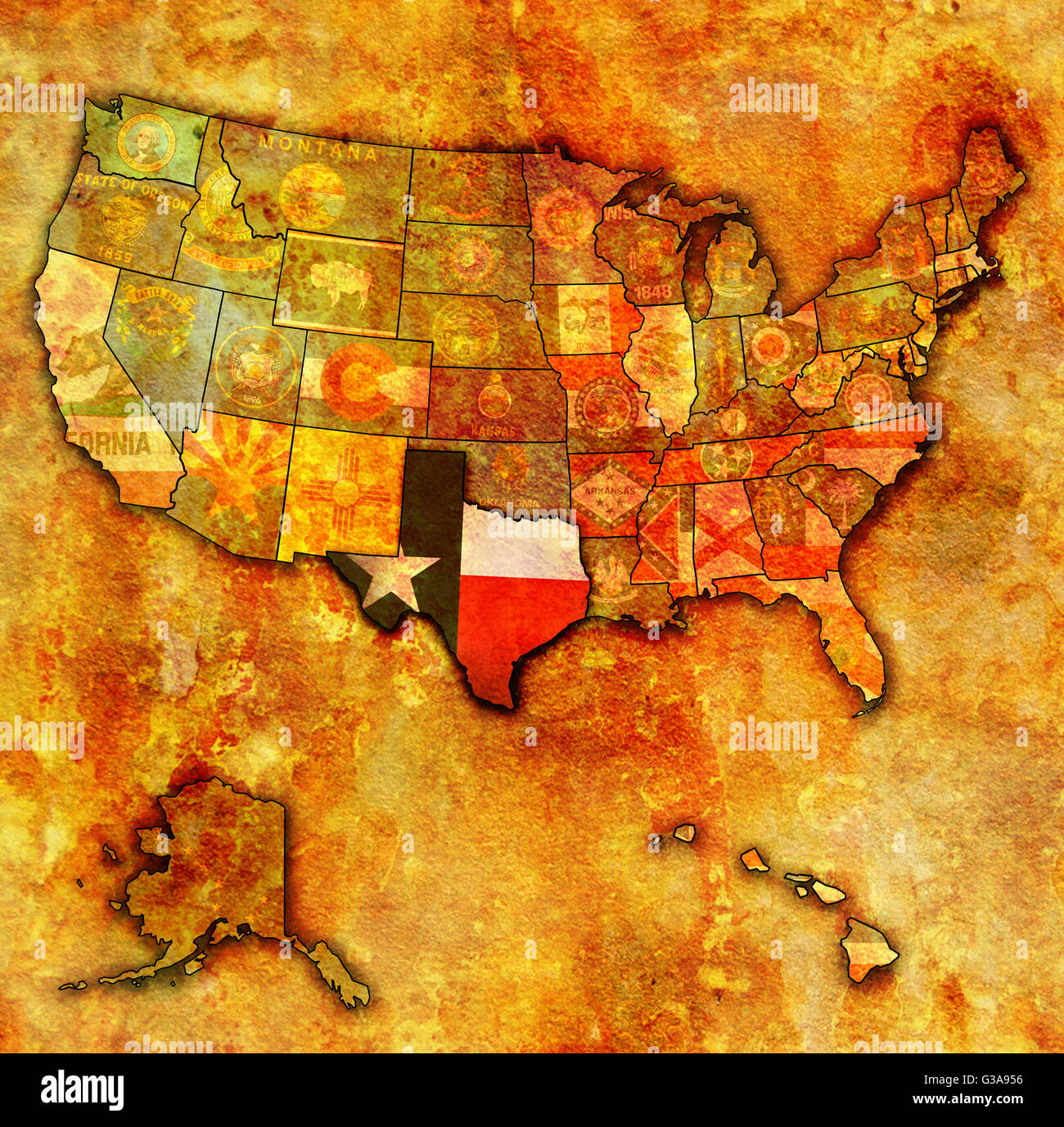 texas on old vintage map of usa with state borders Stock Photo - Alamy