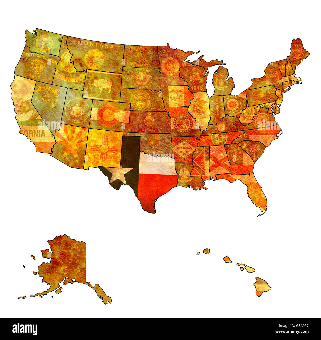 texas on old vintage map of usa with state borders Stock Photo - Alamy