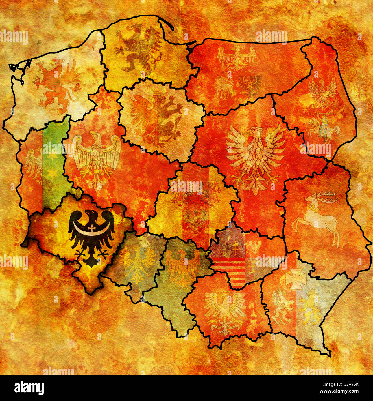 lower silesian region on administration map of poland with flags of ...