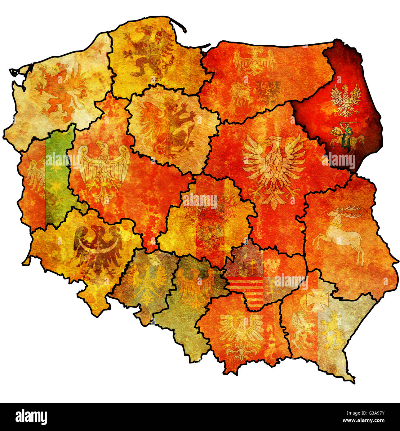 podlaskie region on administration map of poland with flags of other ...
