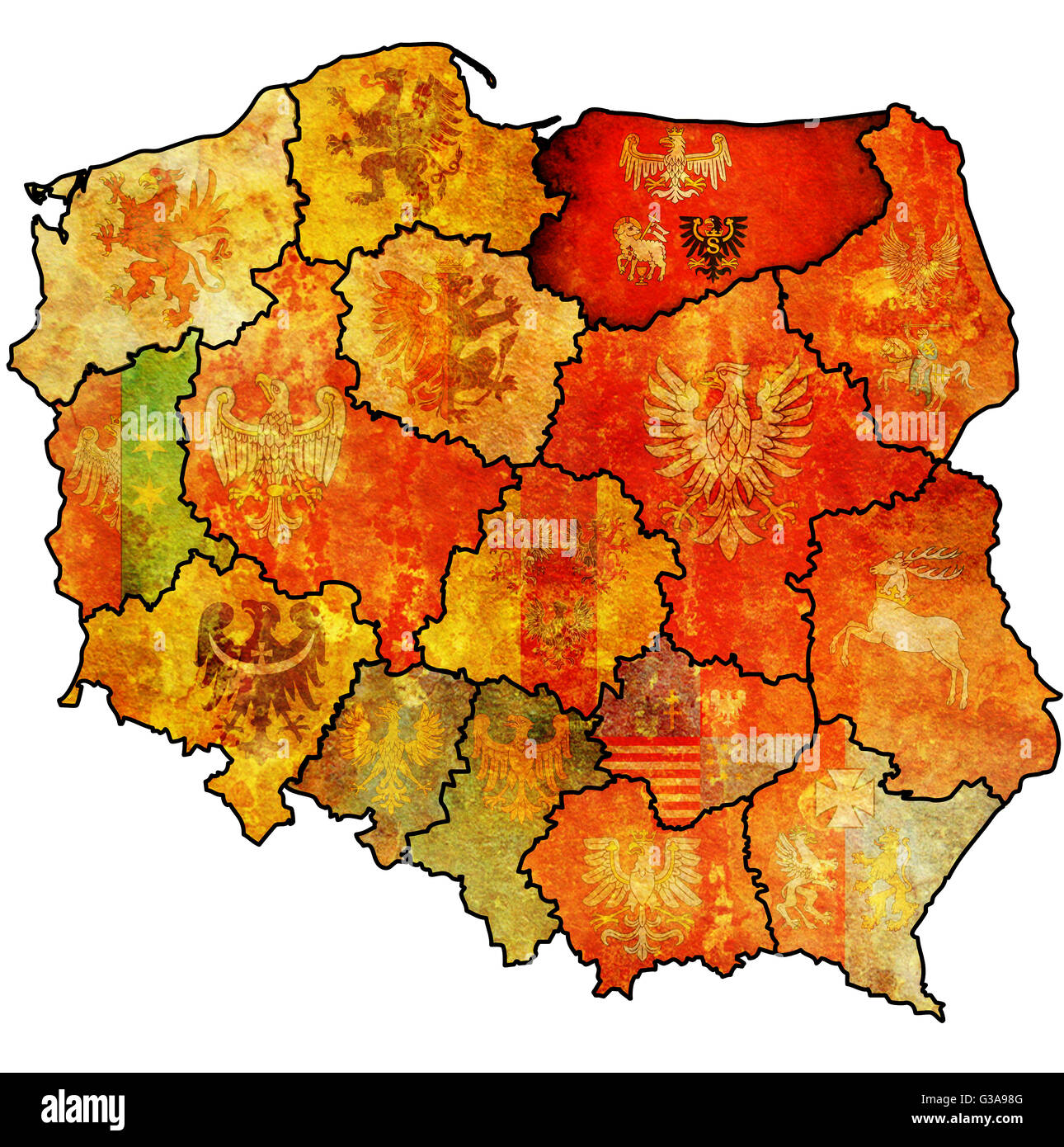 warmian masurian region on administration map of poland with flag of ...
