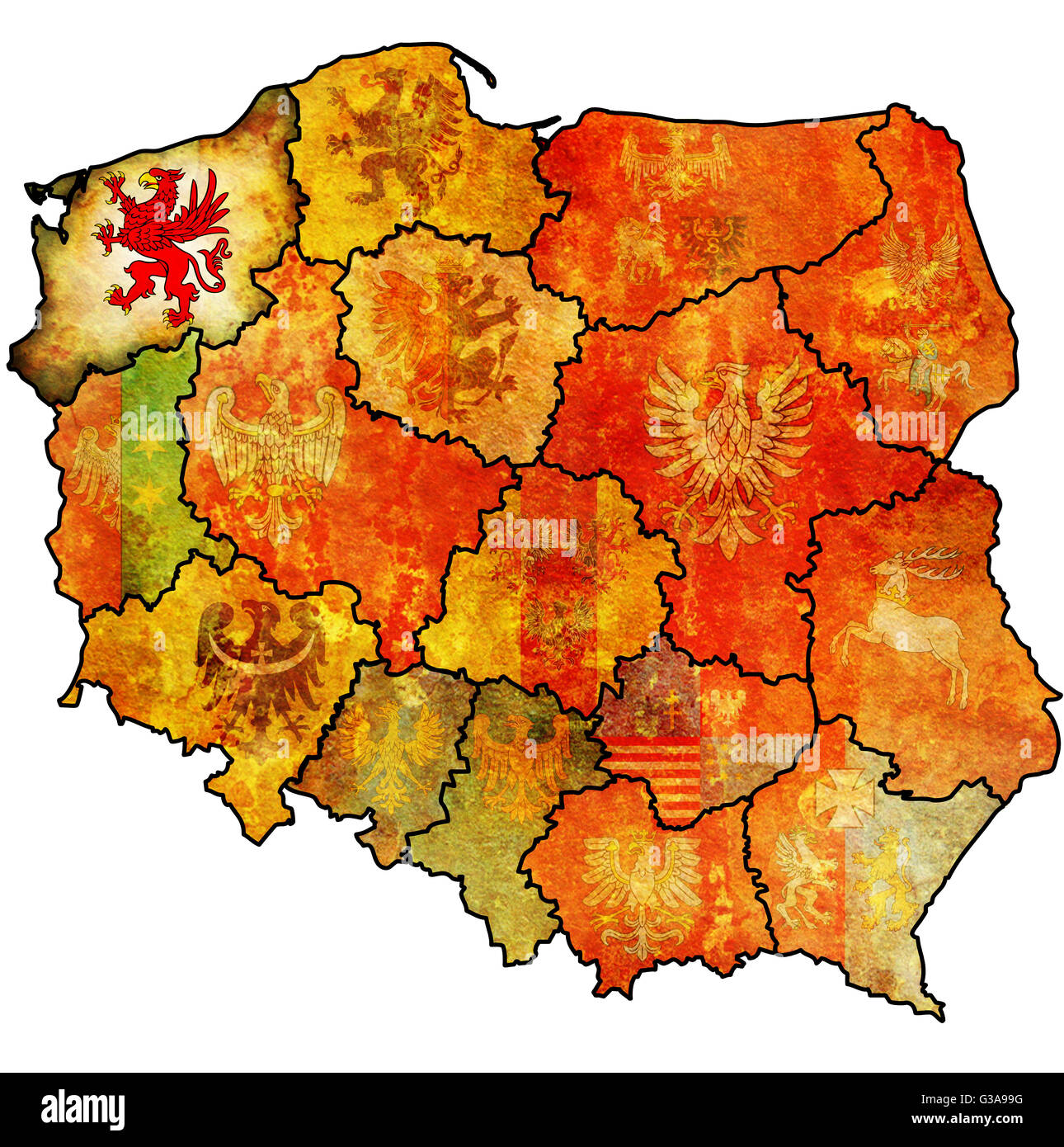 western pomerania region on administration map of poland with flag of ...