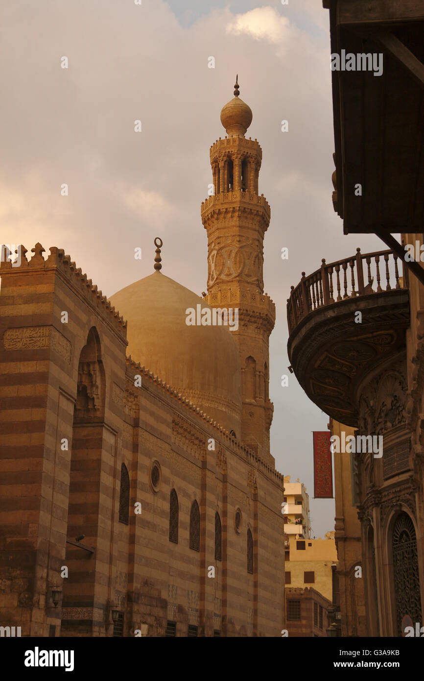 Barquq complex with dome and minaret, evening, Egypt, Cairo Stock Photo ...
