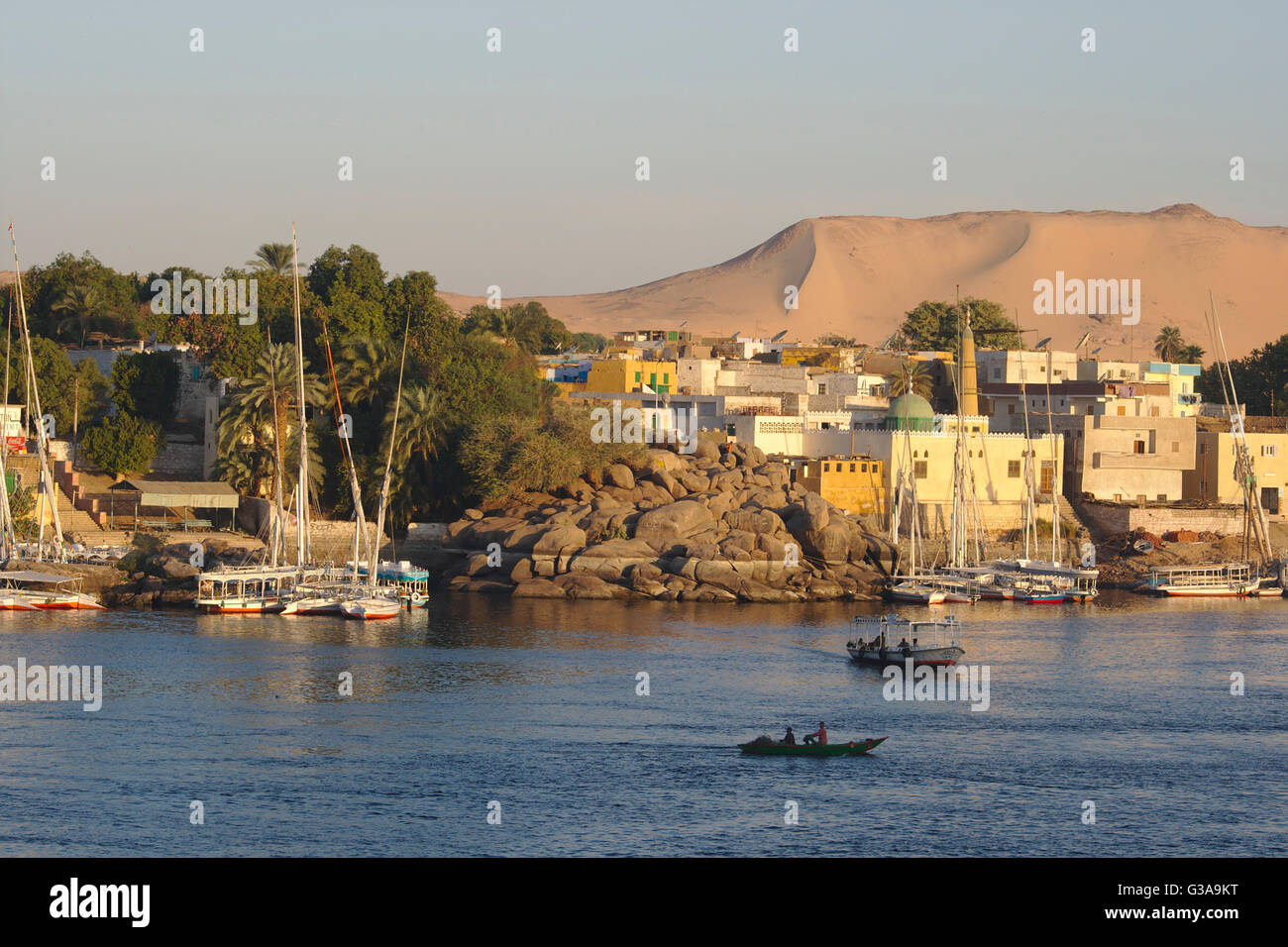 Aswan, river Nile and Nubian village on Elephantine Island, Egypt Stock ...
