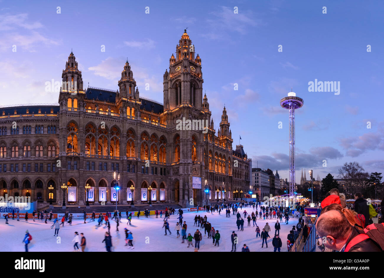 Town hall with skating rink "Vienna Ice Dream" and Lookout City ...