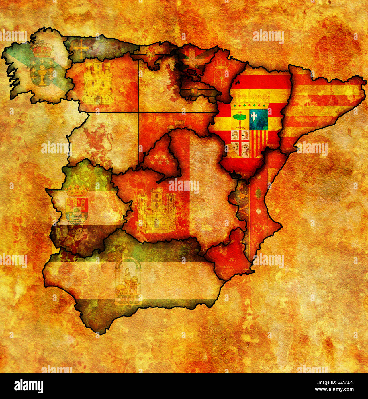 aragon region on administration map of regions of spain with flags and ...