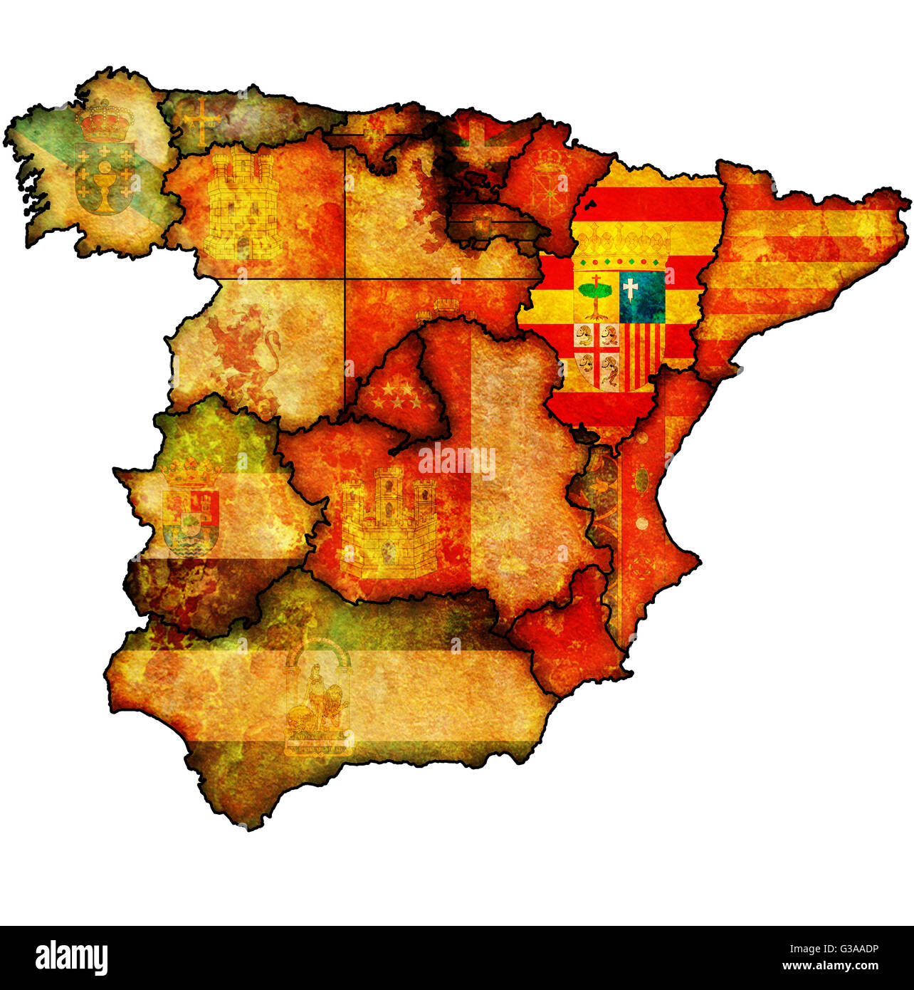 aragon region on administration map of regions of spain with flags and ...