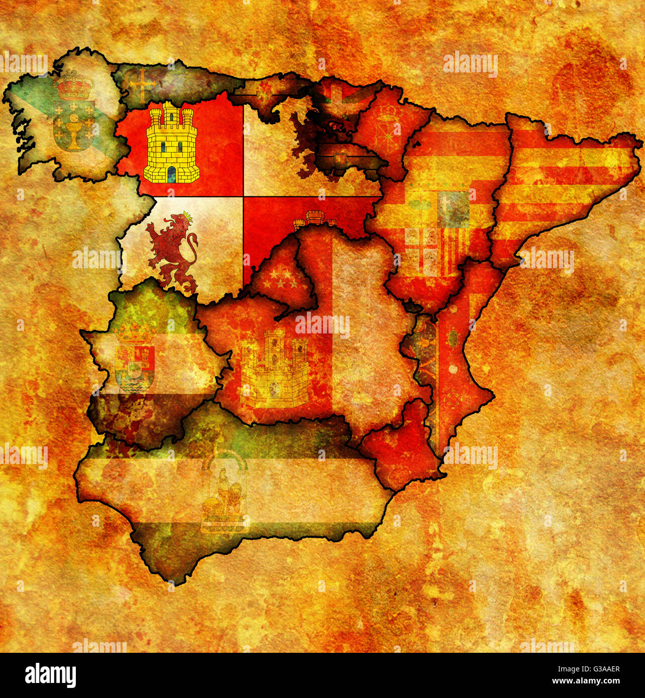 castilla and leon region on administration map of regions of spain with ...