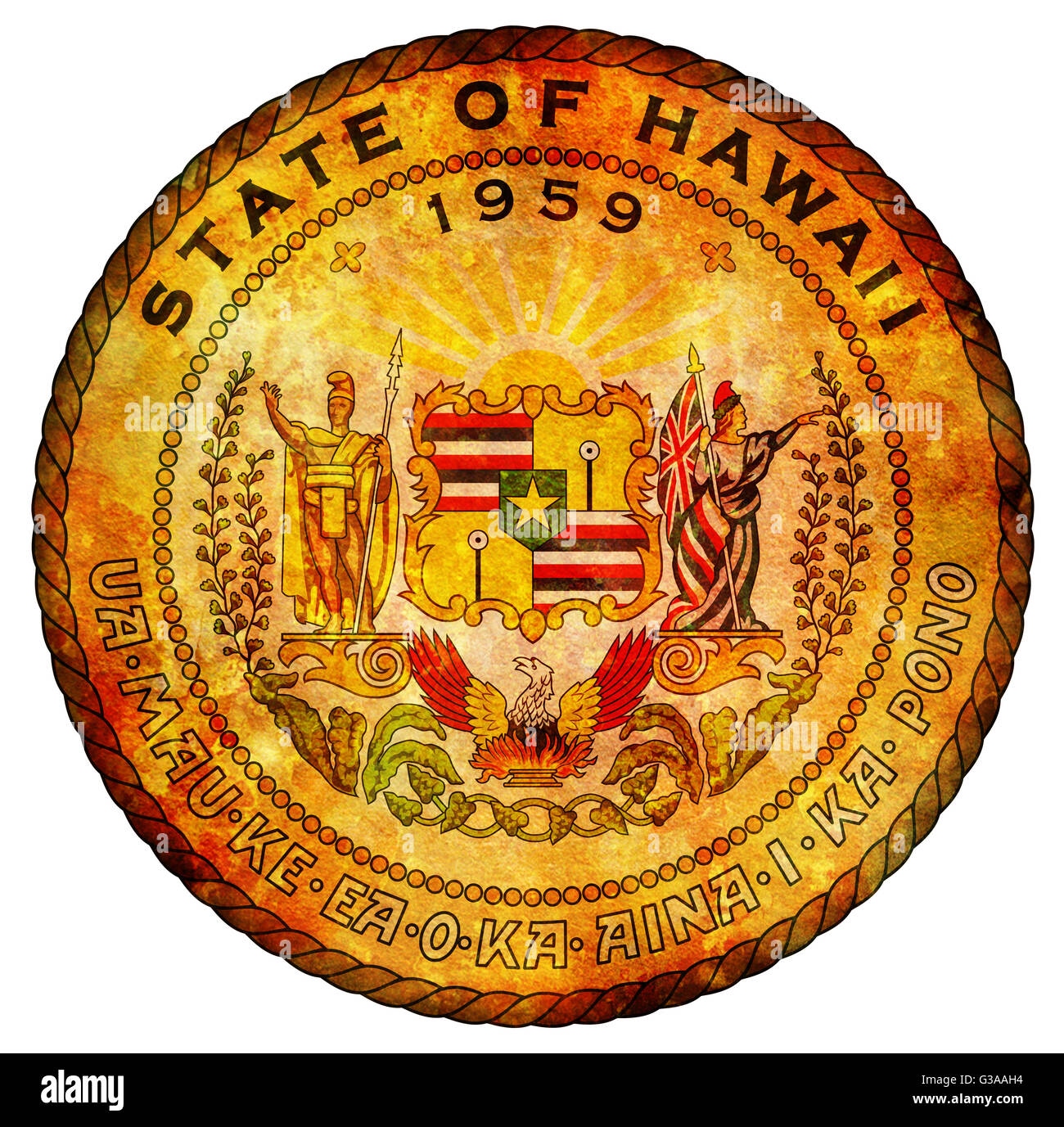 old vintage isolated over white symbol of hawaii Stock Photo - Alamy