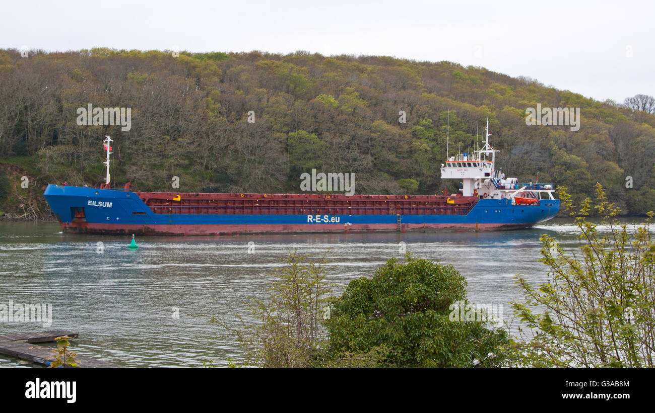 Eilsum, a general cargo ship makes its way up the Truro river en route ...