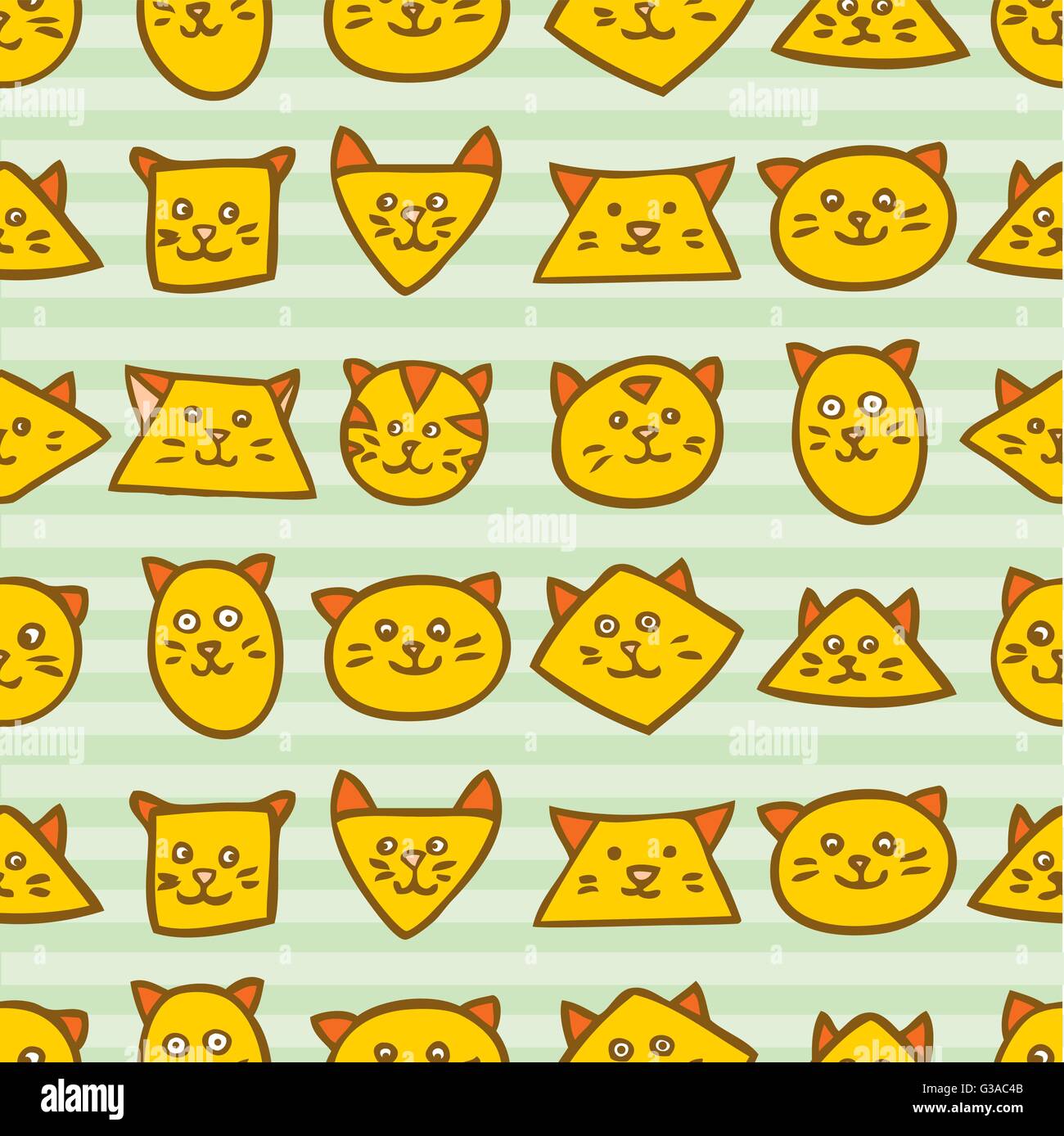 Seamless pattern with orange cat faces on striped blue background Stock ...