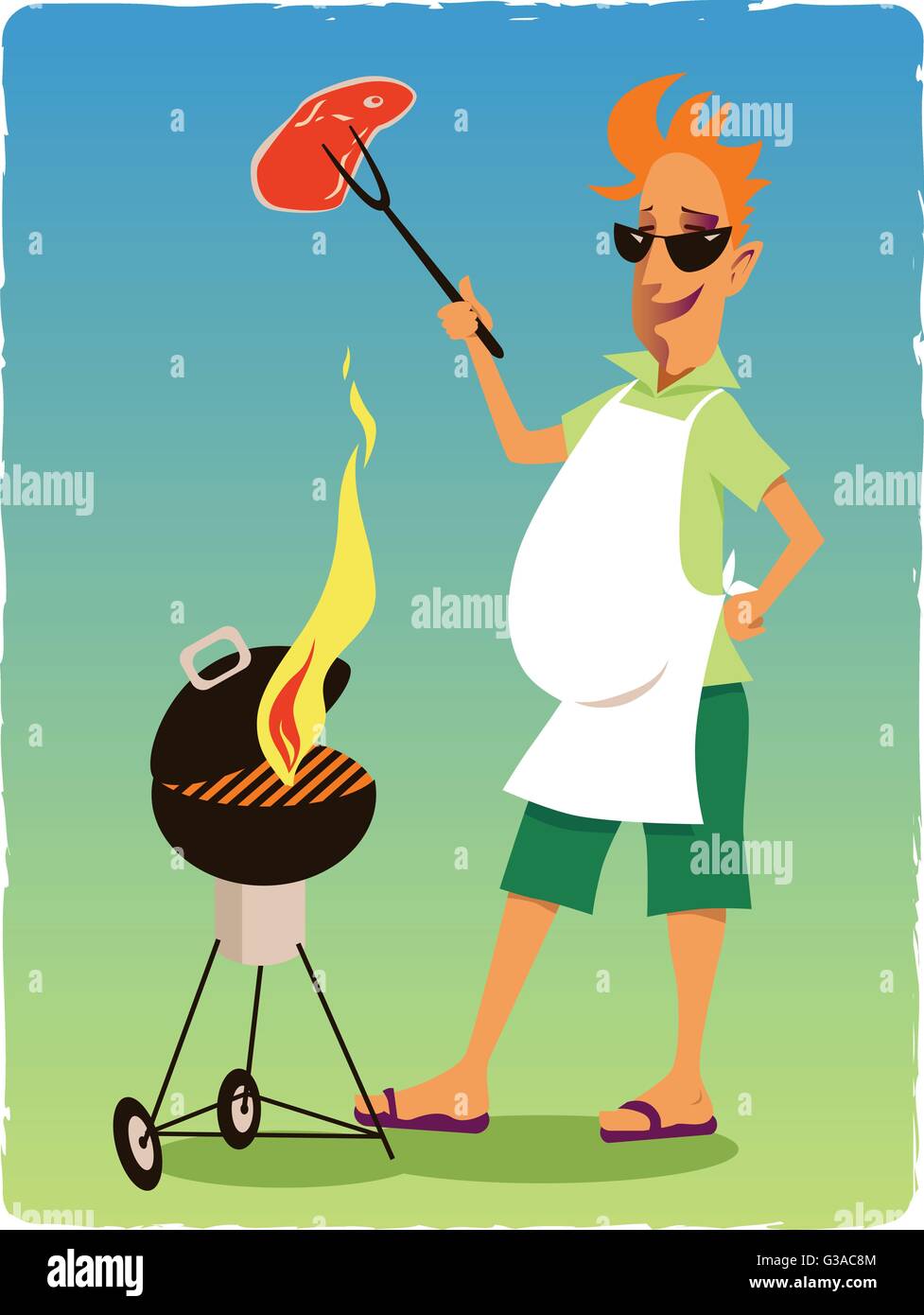 Overweight man barbecue grill Stock Vector Images - Alamy