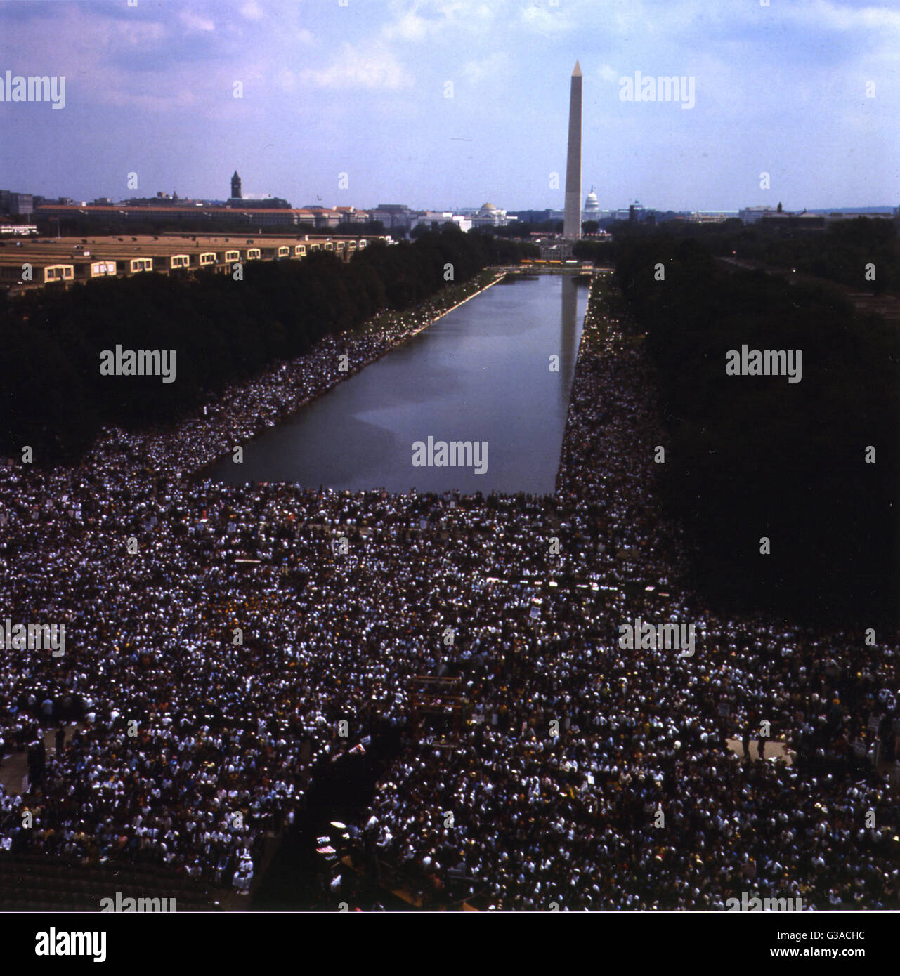 Color photograph of the Washington Monument and Reflecting Pool during ...