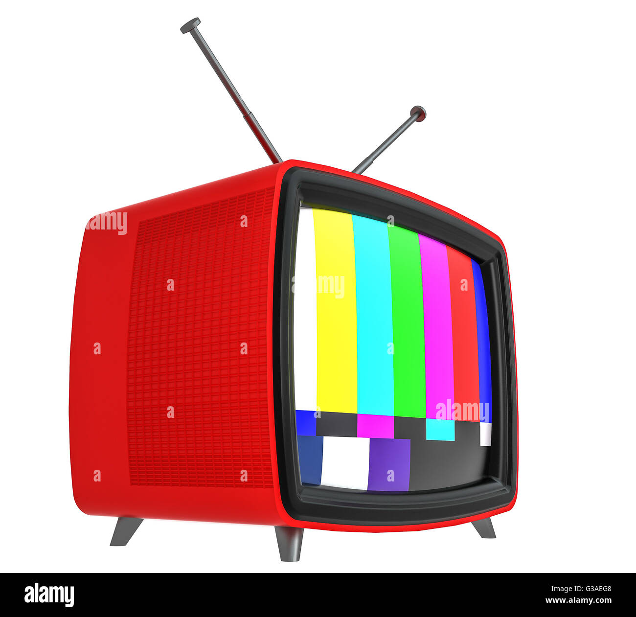 Illustration of old style red TV isolated on white Stock Photo - Alamy