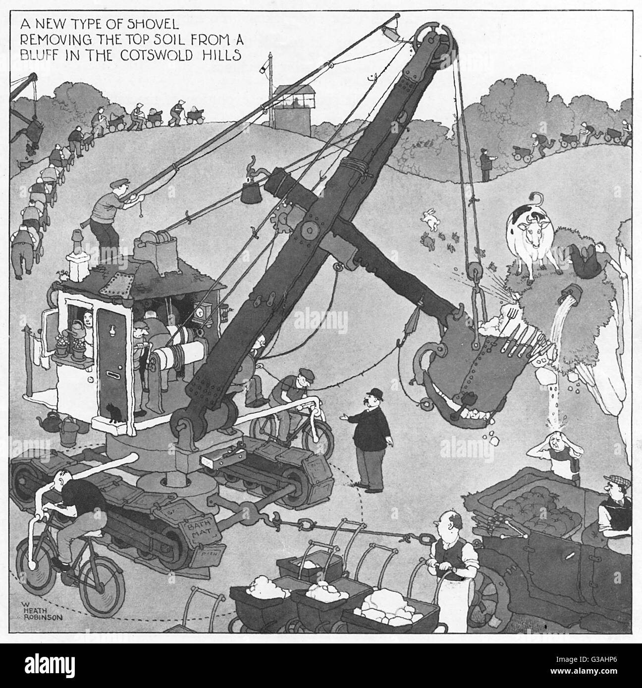 Digger machine excavating Black and White Stock Photos & Images - Alamy