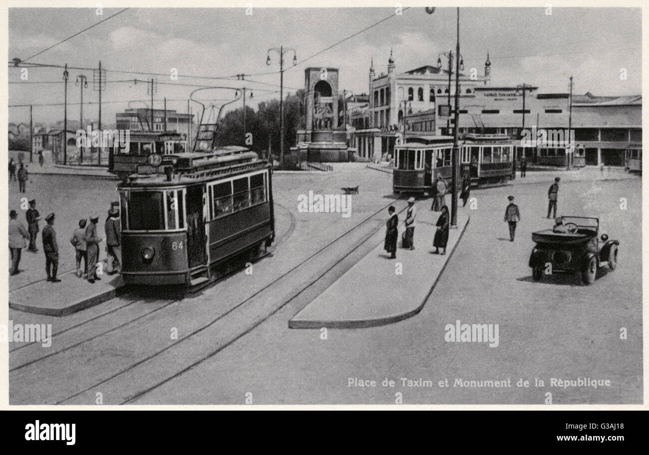 Taxim Square, Istanbul, Turkey - Trams / Republic Monument Stock Photo ...