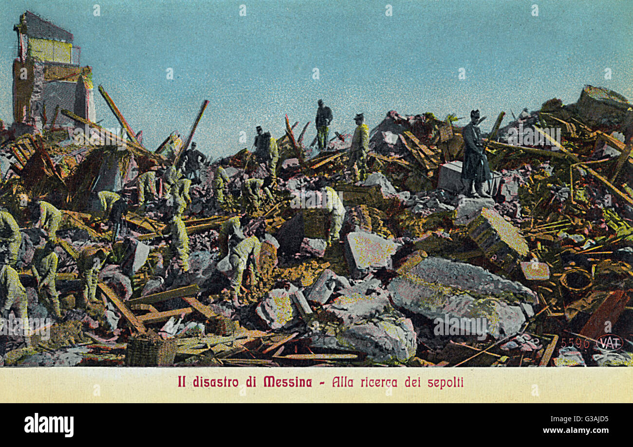 Aftermath of Earthquake and Fire at Messina, Sicily, Italy Stock Photo ...