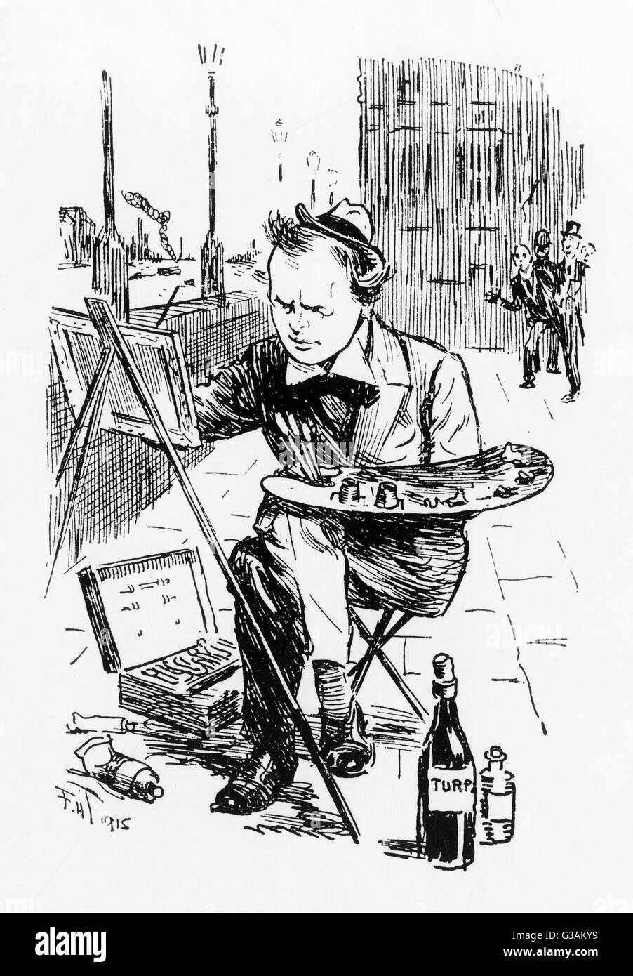 Cartoon, Winston Churchill painting (WW1 Stock Photo - Alamy