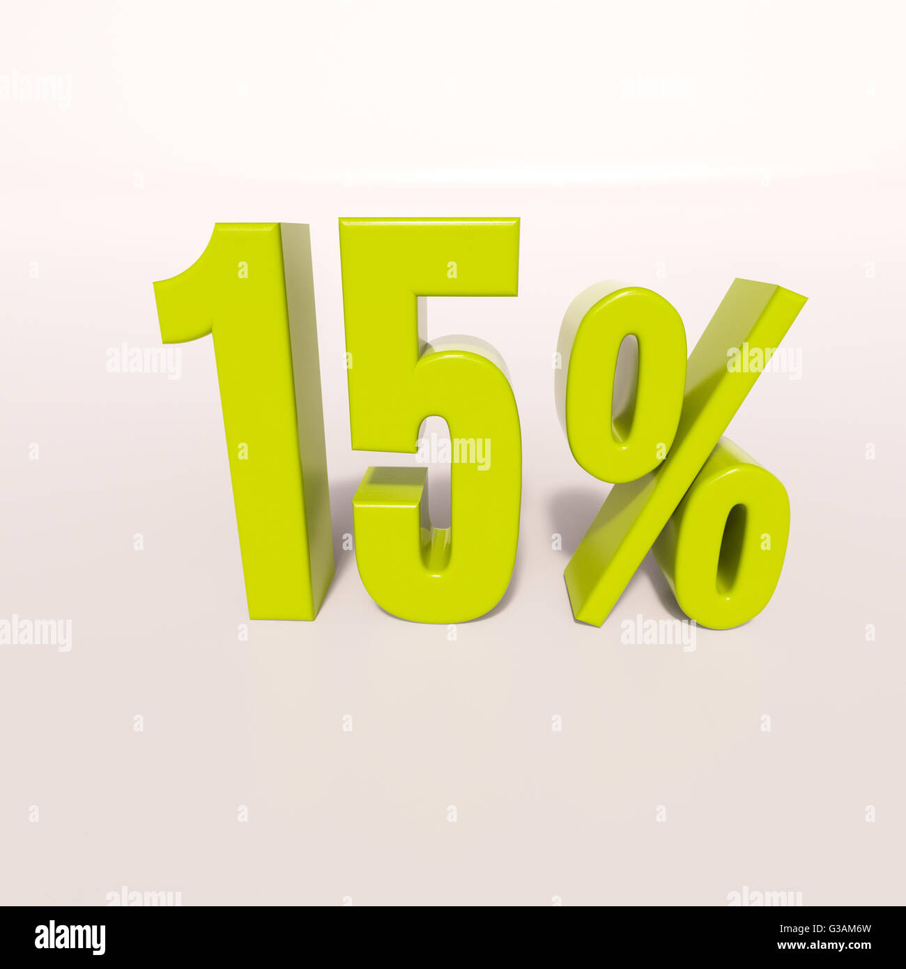 3d render: green 15 percent, percentage discount sign on white, 15 ...