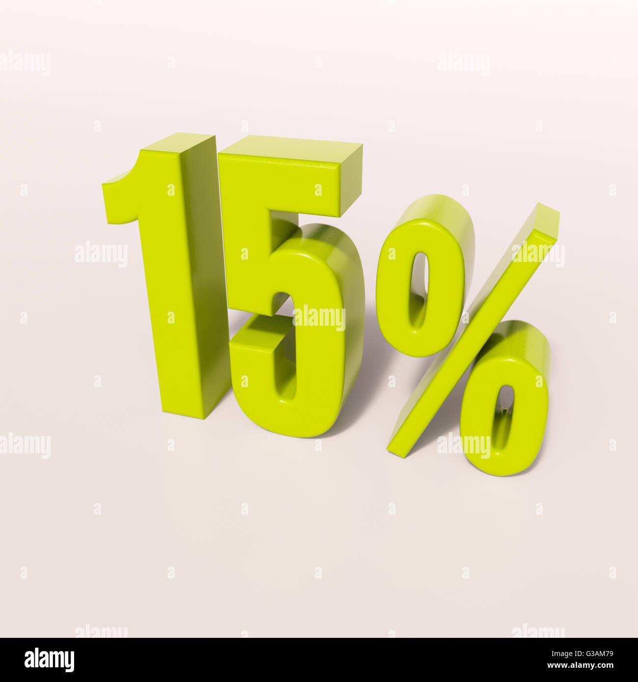 3d render: green 15 percent, percentage discount sign on white, 15 ...
