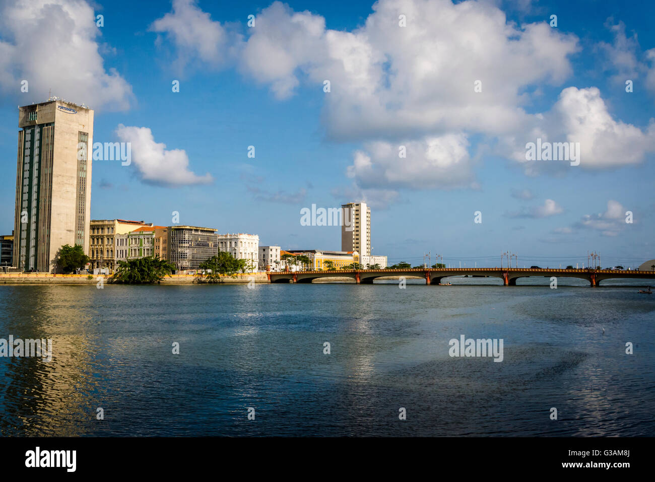 Ponte Santa Isabel Bridge and buildings along the river, Recife ...