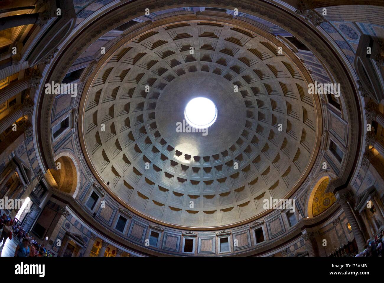 Interior view of oculus and coffered ceiling of the dome, Pantheon ...