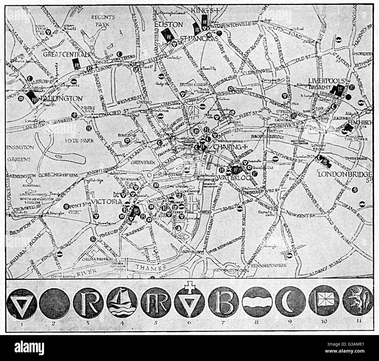 Map of YMCA shelters around London during WW1 Stock Photo - Alamy