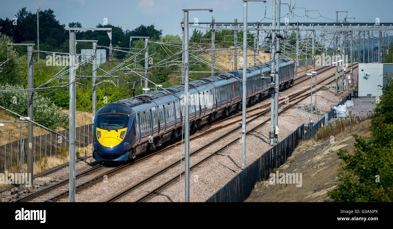 Southeastern class 395 high speed train running between Kent and London ...