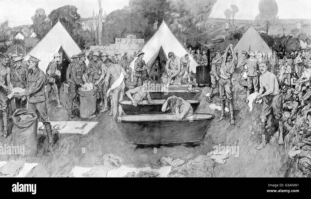 British soldiers washing at a rest camp Stock Photo - Alamy