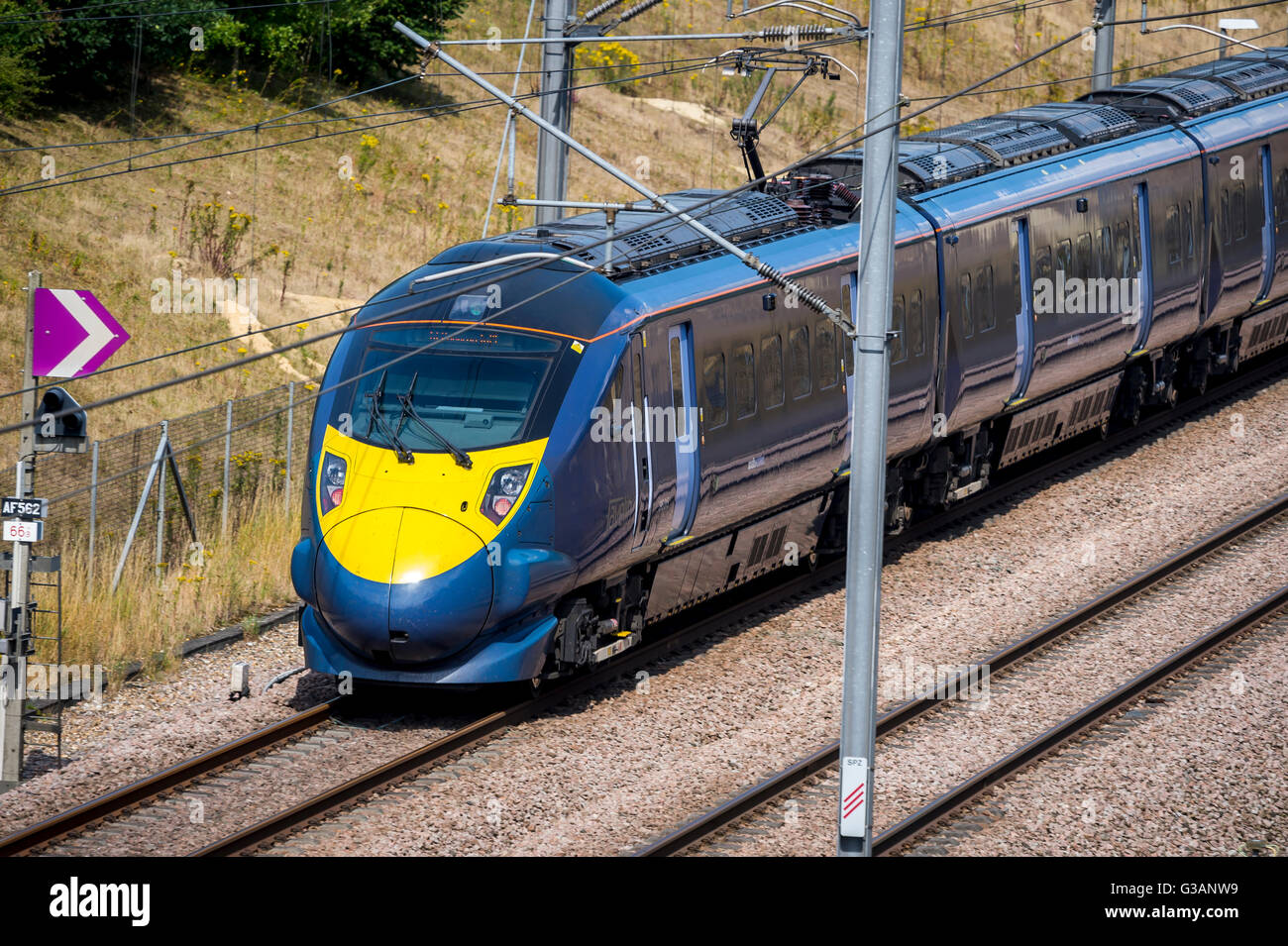 Southeastern class 395 high speed train running between Kent and London ...