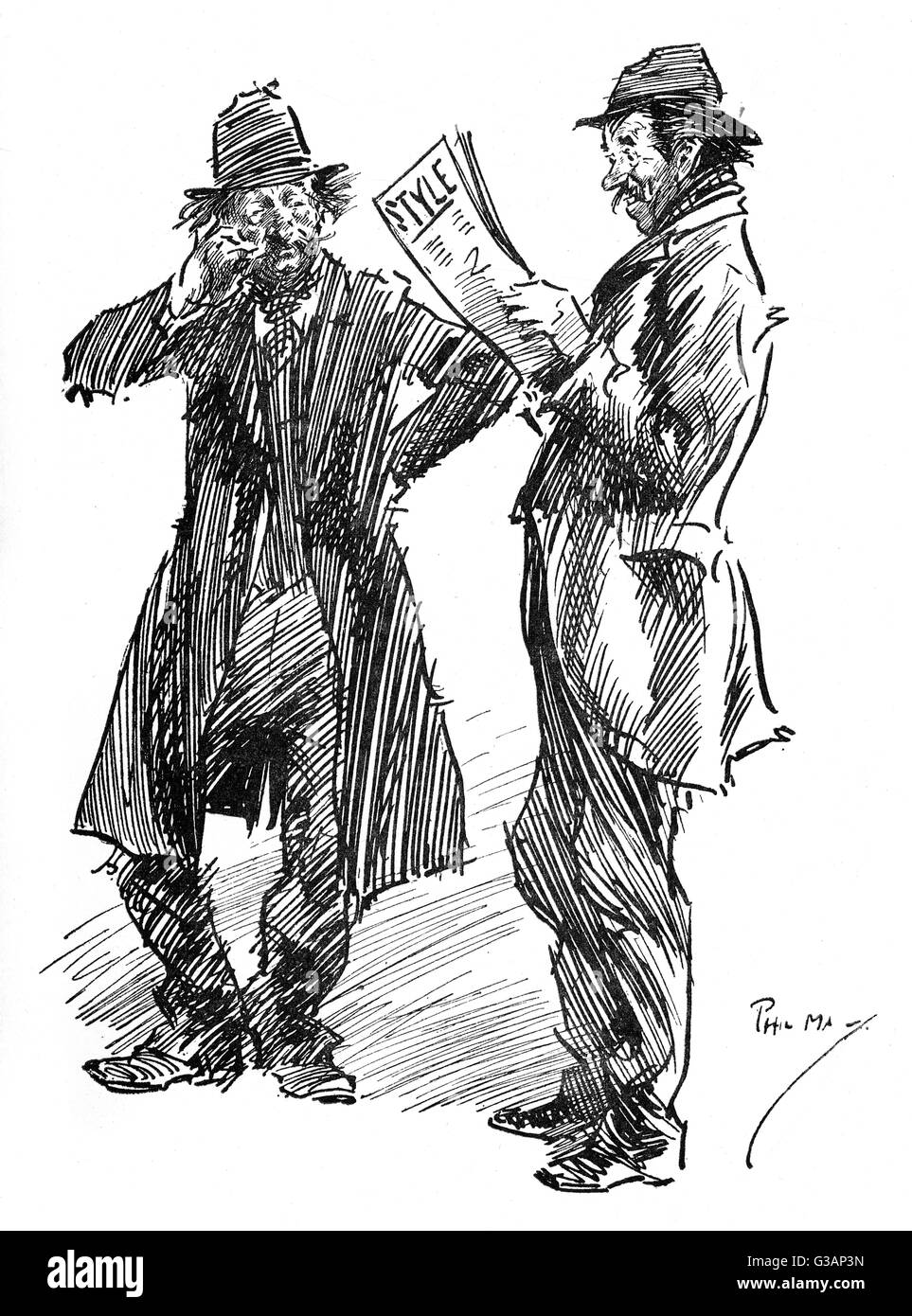 Two extremely ragged men reading a smart fashion magazine Stock Photo ...