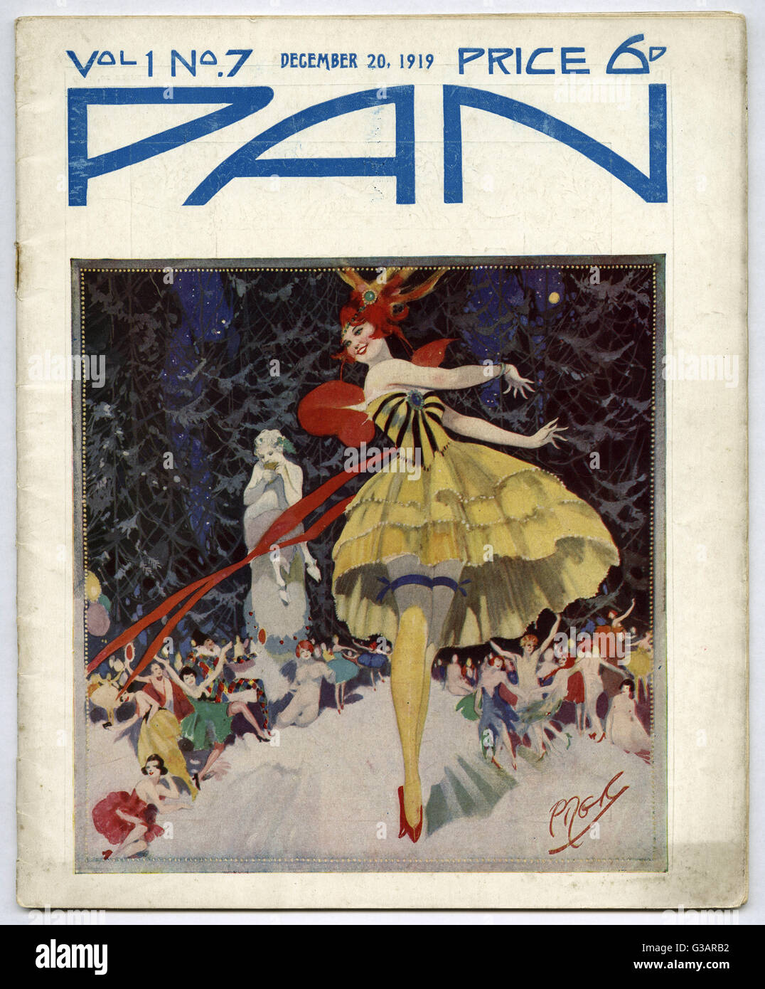 Front cover of 'Pan' magazine, featuring women outside in fancy dress ...