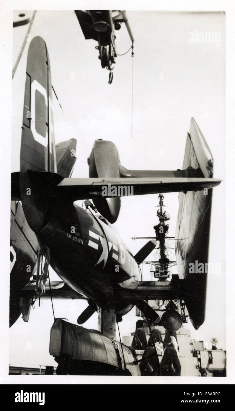 Aeroplane on USS Atlanta, Cleveland class light cruiser, WW2 Stock ...
