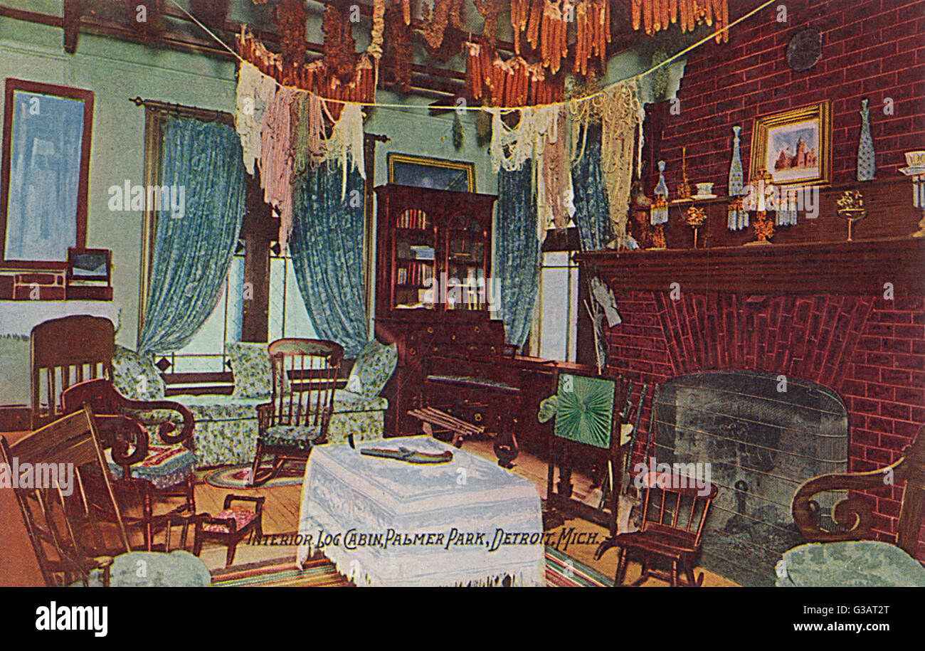 Interior of log cabin, Palmer Park, Detroit, Michigan, USA Stock Photo ...