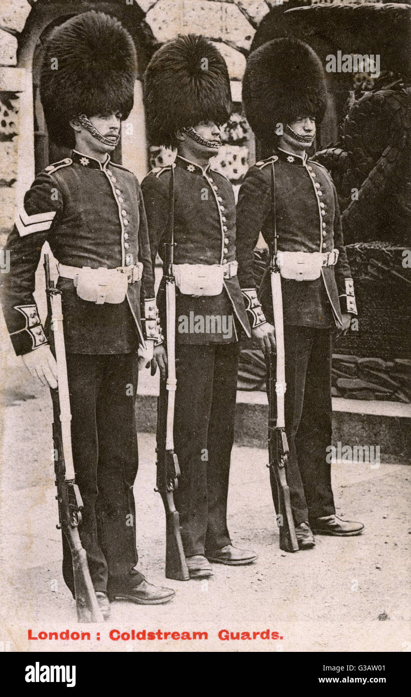 Three Coldstream Guardsmen - London Stock Photo - Alamy