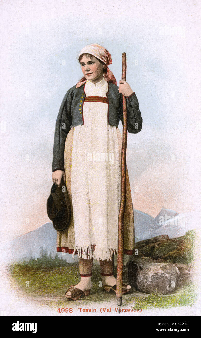 Traditional Swiss Costume - Woman from Tessin (Val Verzasca Stock Photo ...