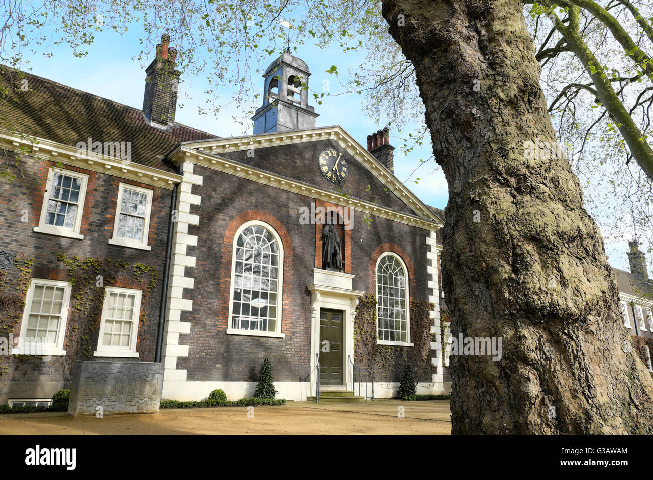 Exterior view of the front entrance facade of the Geffrye Museum of the ...