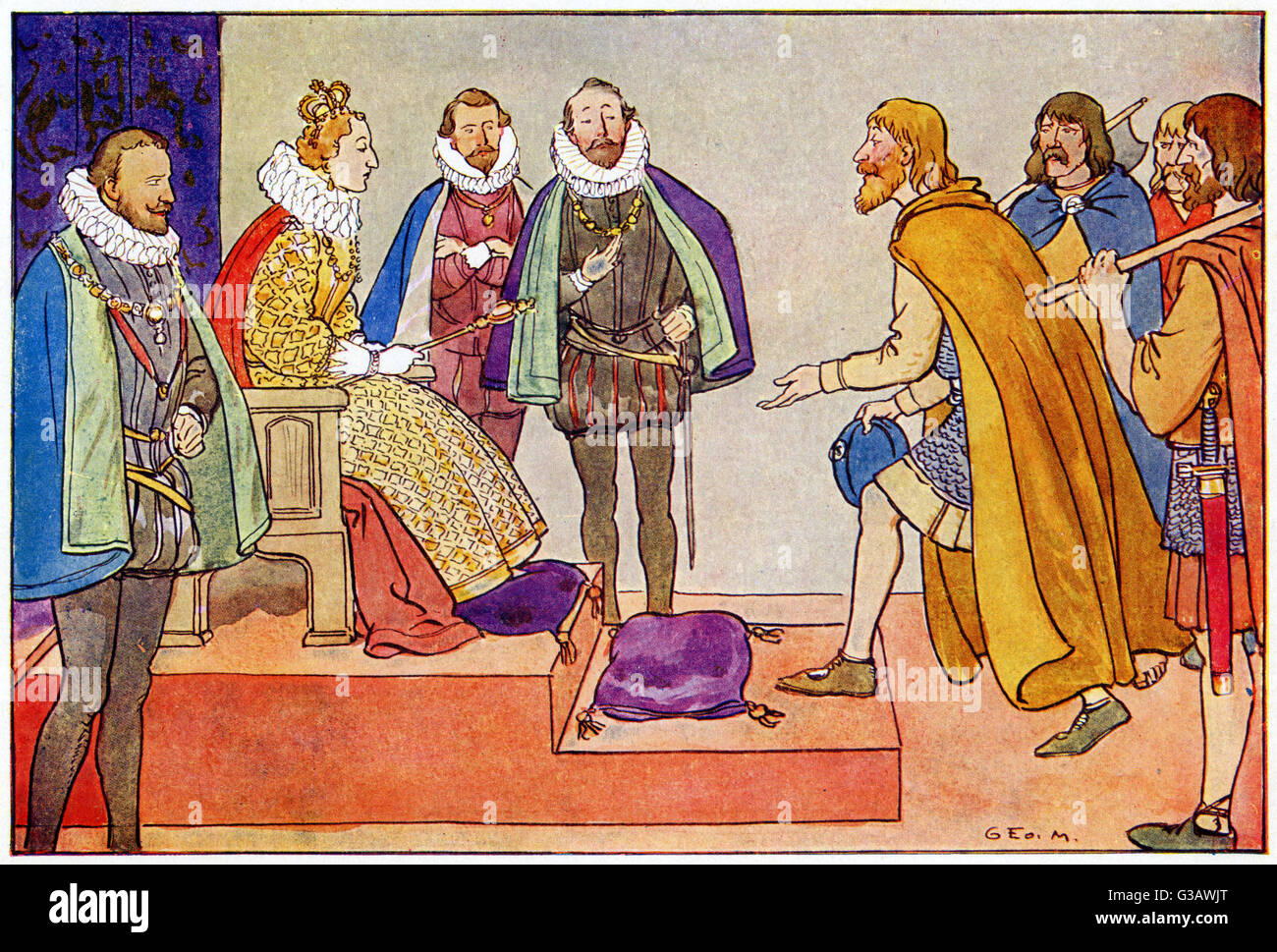 Irish Chieftain Shane O'Neill meets with Queen Elizabeth I Stock Photo ...