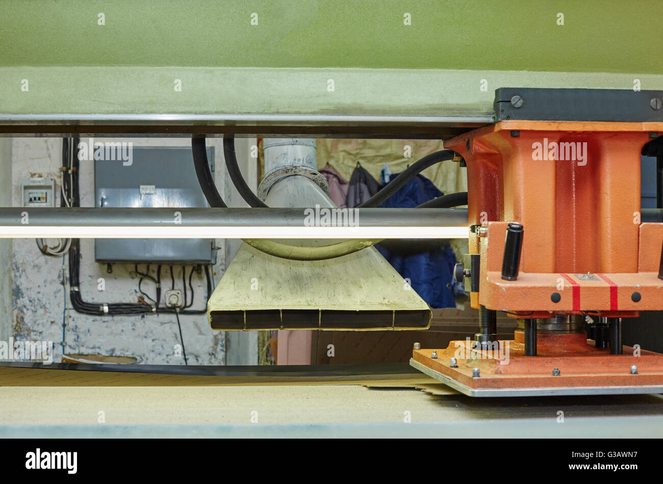 Footwear production. Image of semiautomatic press Stock Photo - Alamy