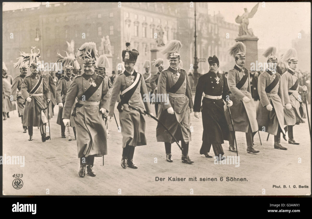 WILHELM II GERMAN ROYALTY German Emperor with his six sons, in the ...