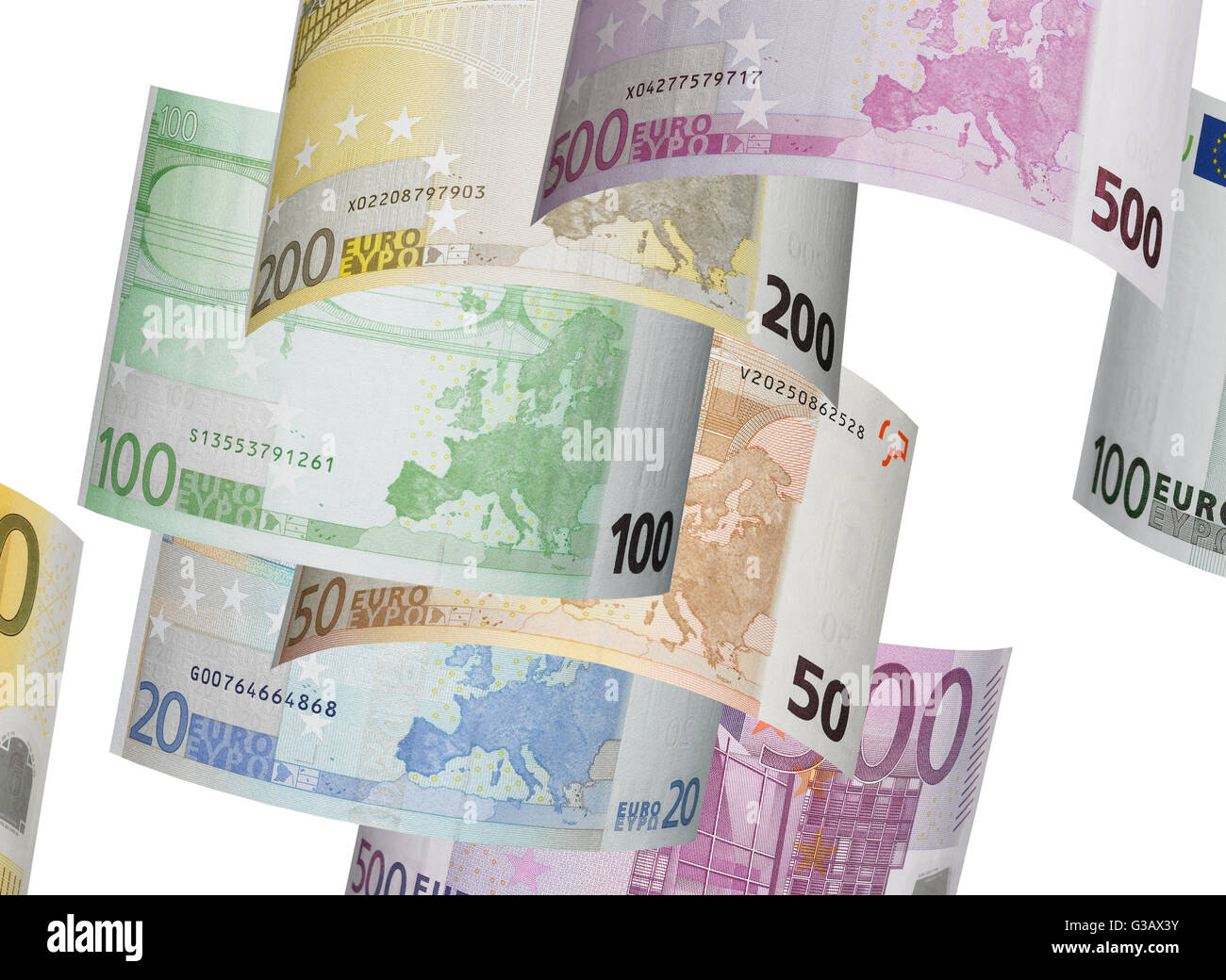 Euro bill collage isolated on white. Horizontal format Stock Photo - Alamy