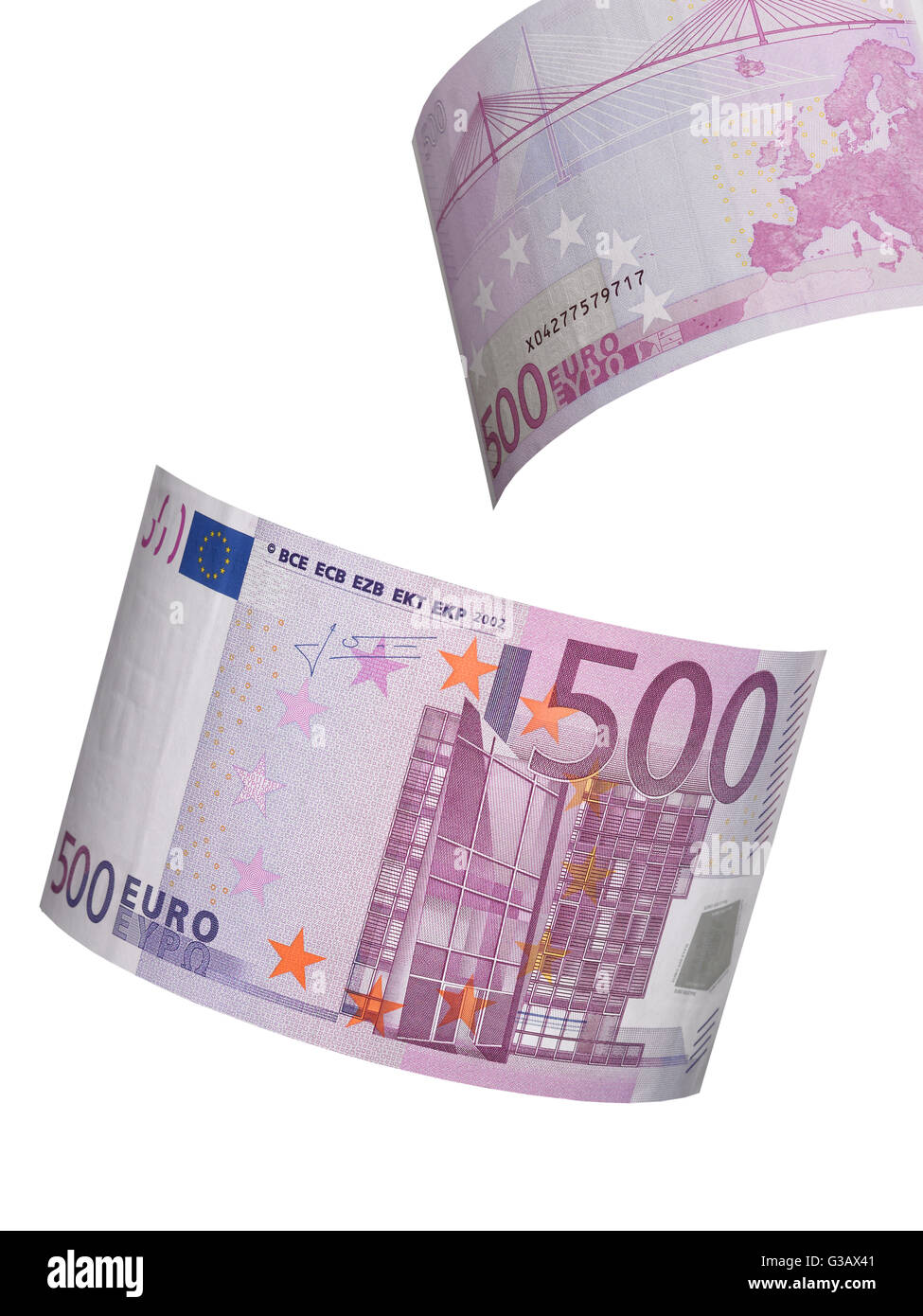 Five hundred bill collage isolated on white. Vertical format Stock ...