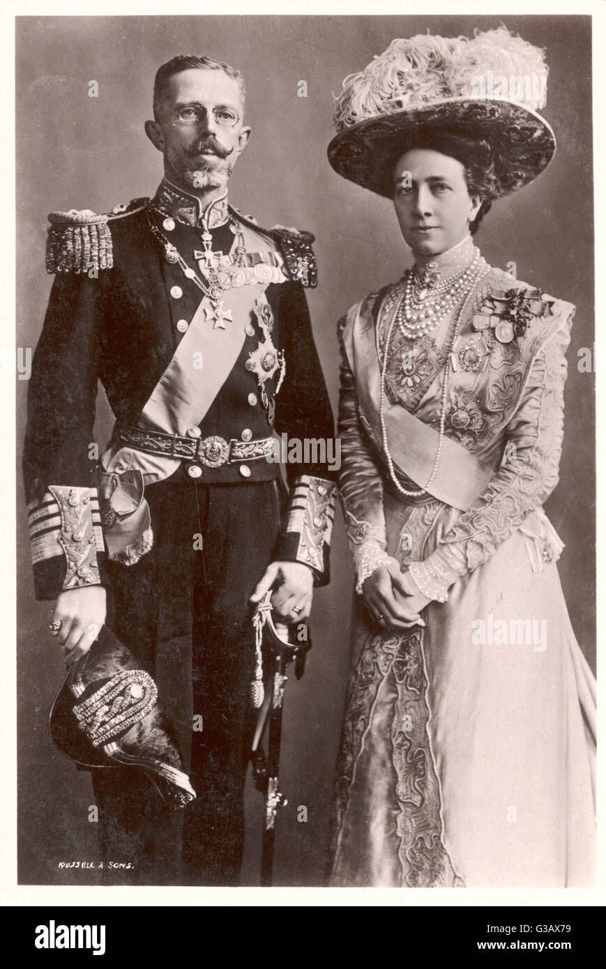 GUSTAV V King of Sweden (1907-50) with his wife Victoria, Princess of ...