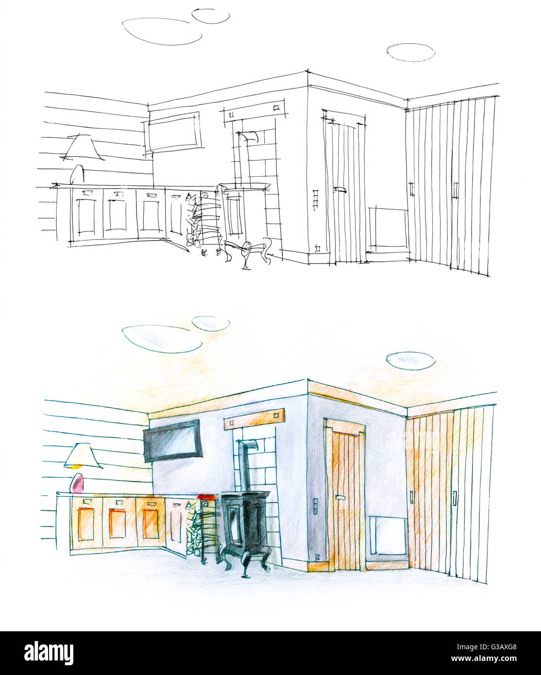 Freehand monochrome drawing hall design hi-res stock photography and ...