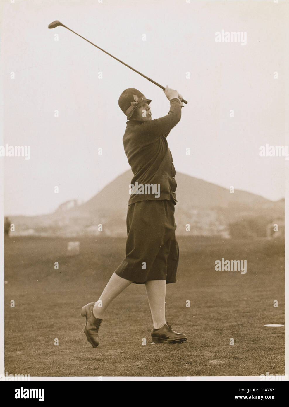 The Hon. Miriam Pease playing golf at North Berwick links, Scotland ...