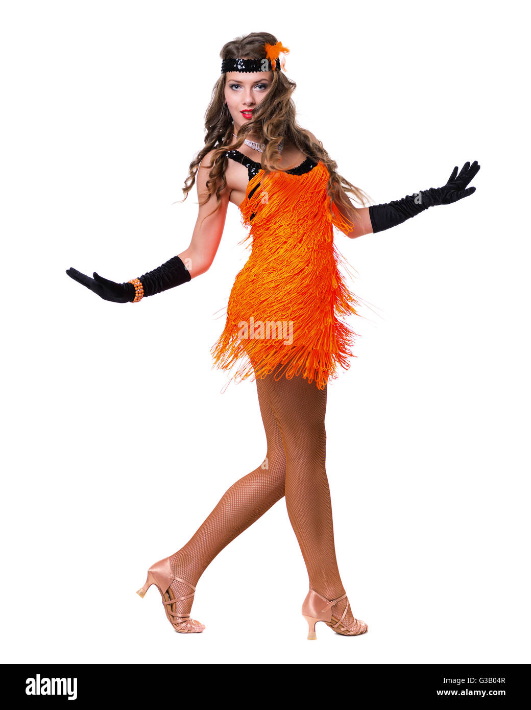 Disco dancer showing some movements against isolated white Stock Photo ...
